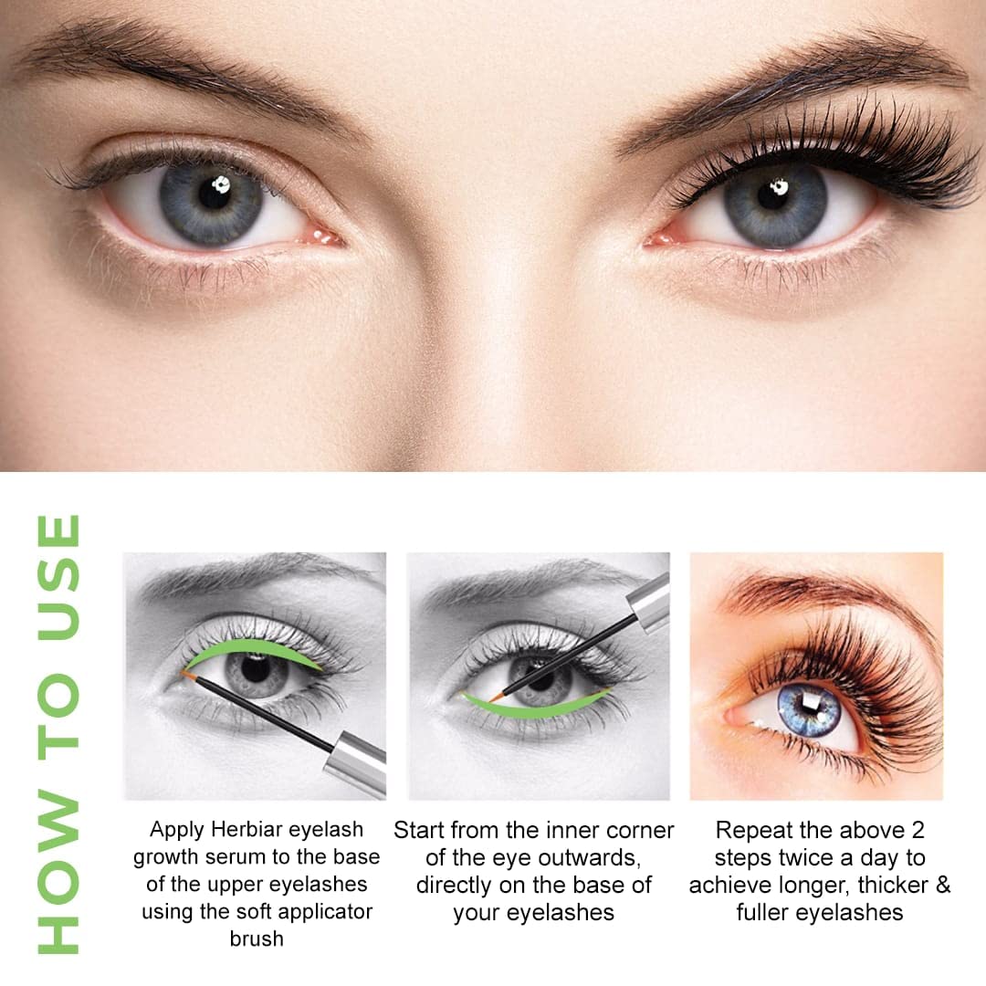 Eyelash Growth Serum 0.25 OZ (7ML) Lash Serum For Longer Thicker Lashes Advanced Eyebrow Enhancer with Free Volumizing Mascara Vegan & Cruelty-Free Made in USA | Herbiar