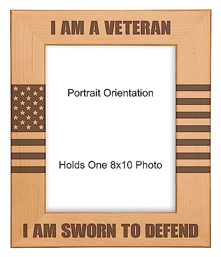 PrecisionNC Engraving Military Gifts I Am A Veteran Sworn to Defend Engraved Wood Picture Frame Veterans Day (8x10 Portrait)