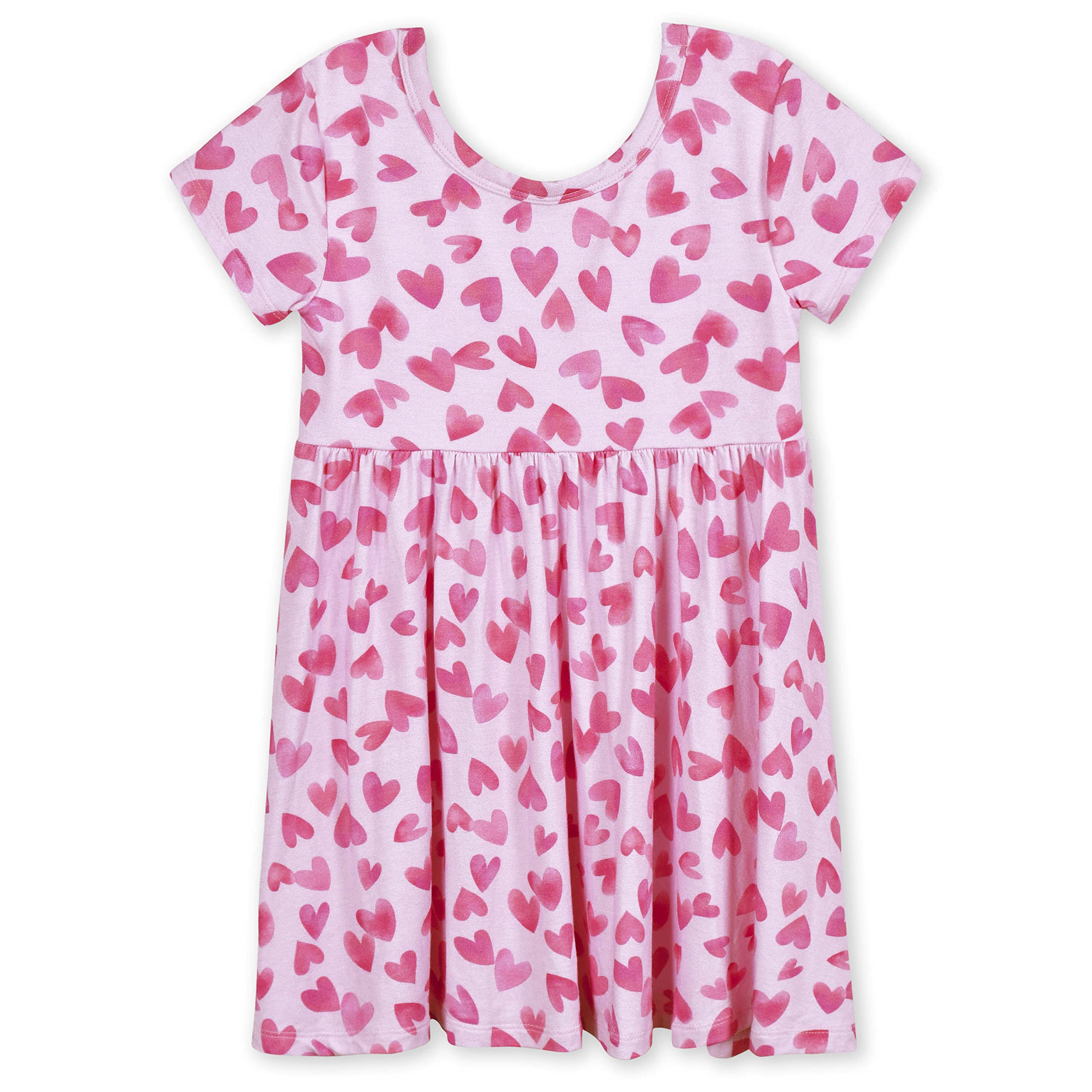 Gerber Baby Girls Toddler Buttery Soft Short Sleeve Twirl Dress with Viscose Made from Eucalyptus, Heart Felt, 5T