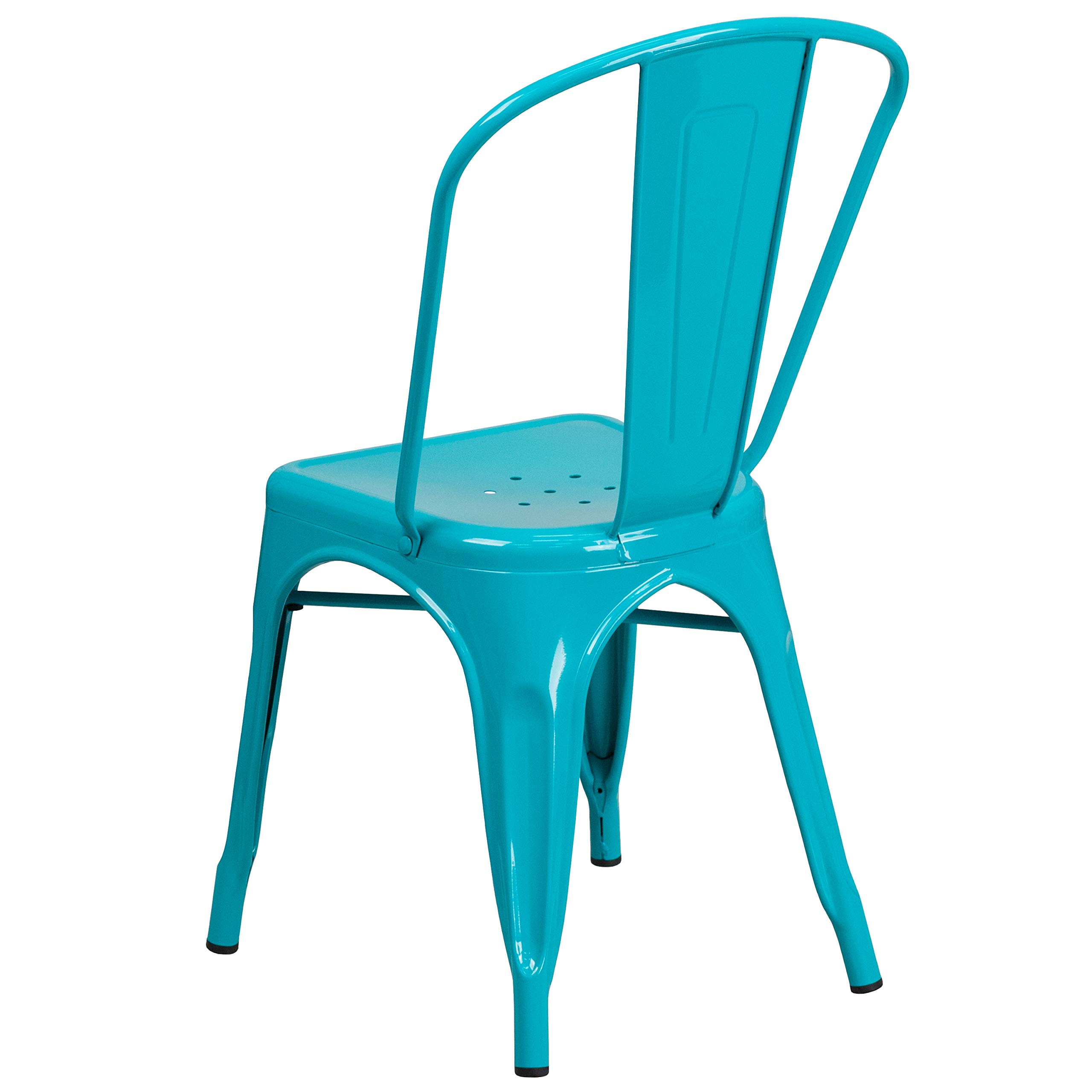 Merrick Lane Wells Stacking Dining Chair - Powder Coated Crystal Teal-Blue Metal Frame - Curved Slat Back - 500 lb. Static Weight Capacity - Indoor/Outdoor Use