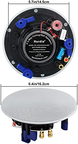 Herdio 320 Watts 2 Way Flush Mount Ceiling Speakers 4 Inches Perfect for Bathroom, Kitchen,Living Room,Office 4 Speakers