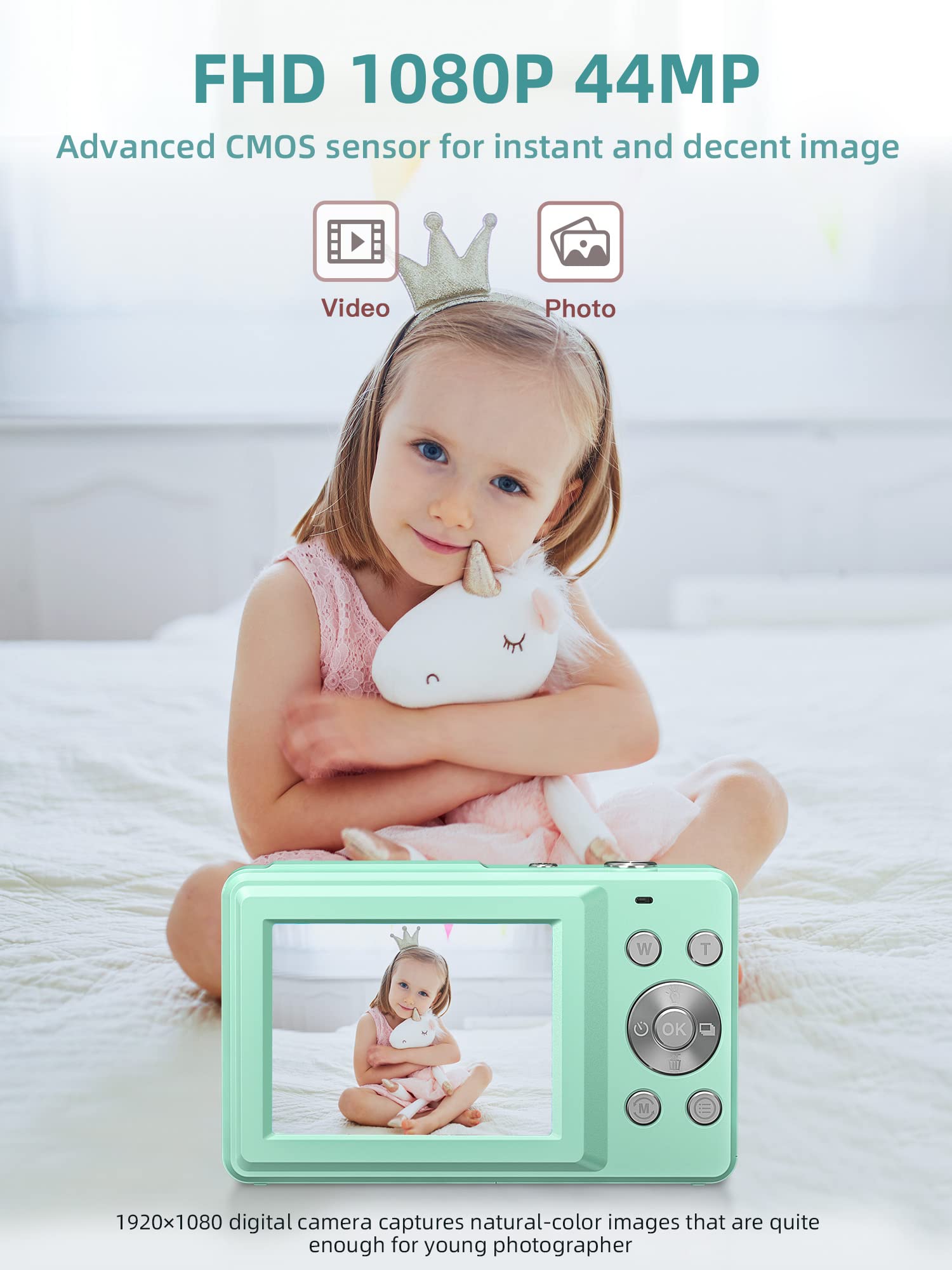 Digital Camera, FHD 1080P, Digital Point and Shoot, 44MP for Vlogging with Anti Shake 16X Zoom, Compact, Small for Kids Boys Girls Teens Students Seniors