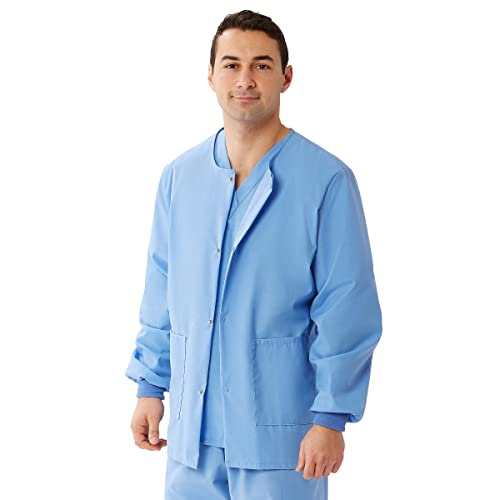 Medline AngelStat Unisex Snap-Front Warm-Up Scrub Jacket, Ciel Blue, Size Small