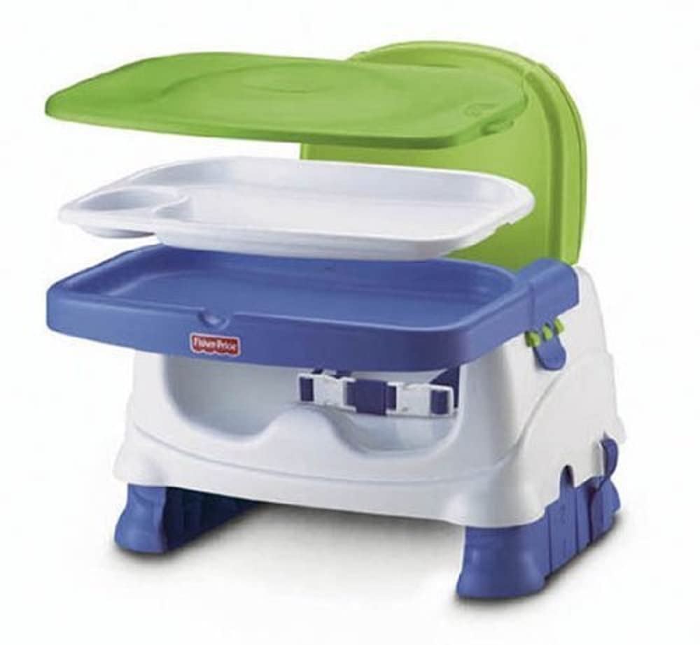 Fisher-Price Portable Baby & Toddler Dining Chair, Healthy Care Deluxe Booster Seat, Travel Gear with Dishwasher Safe Tray, Blue