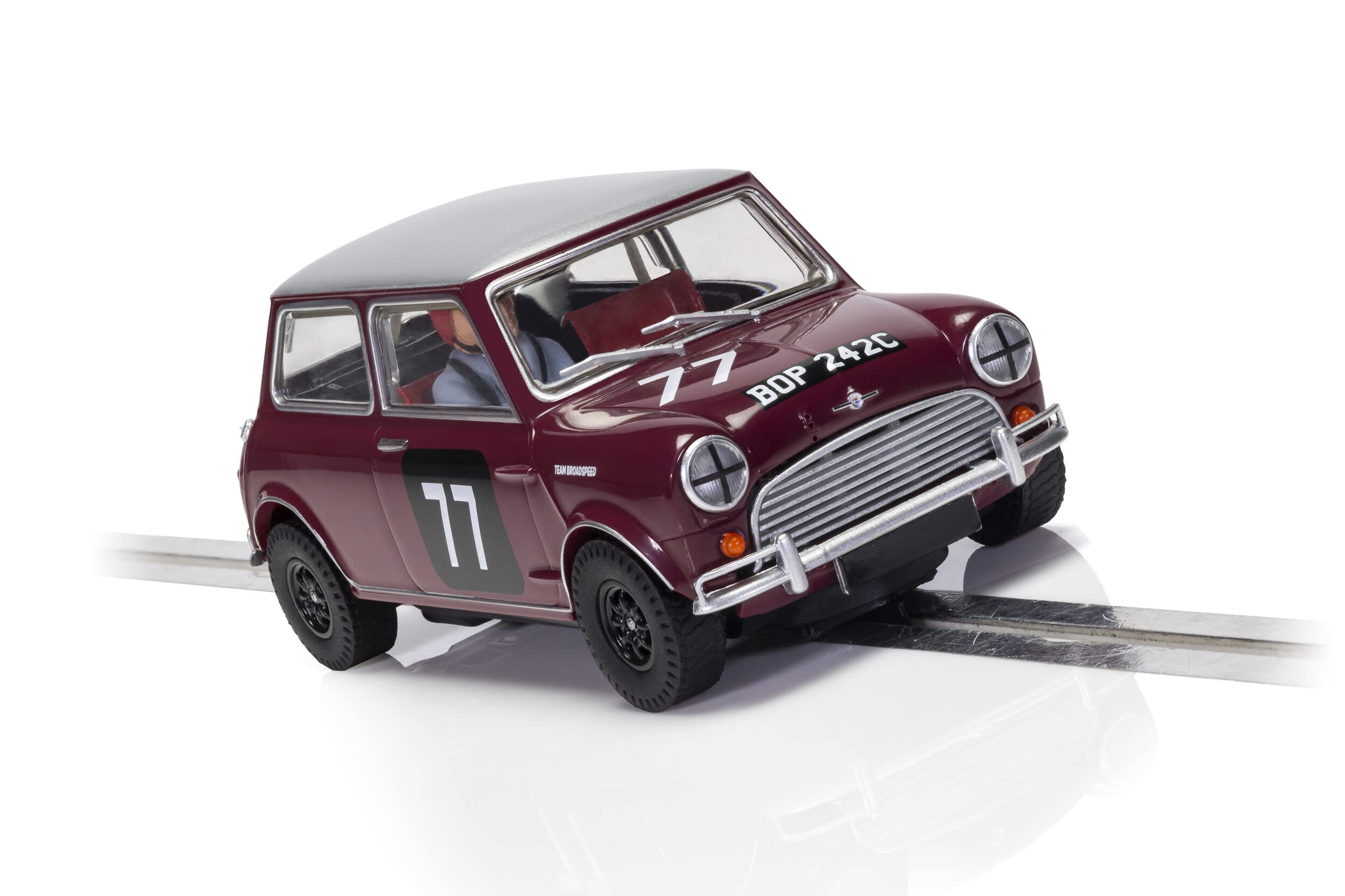 Scalextric Morris Mini Cooper S Broadspeed 77 1:32 Slot Race Car C4238, Maroon