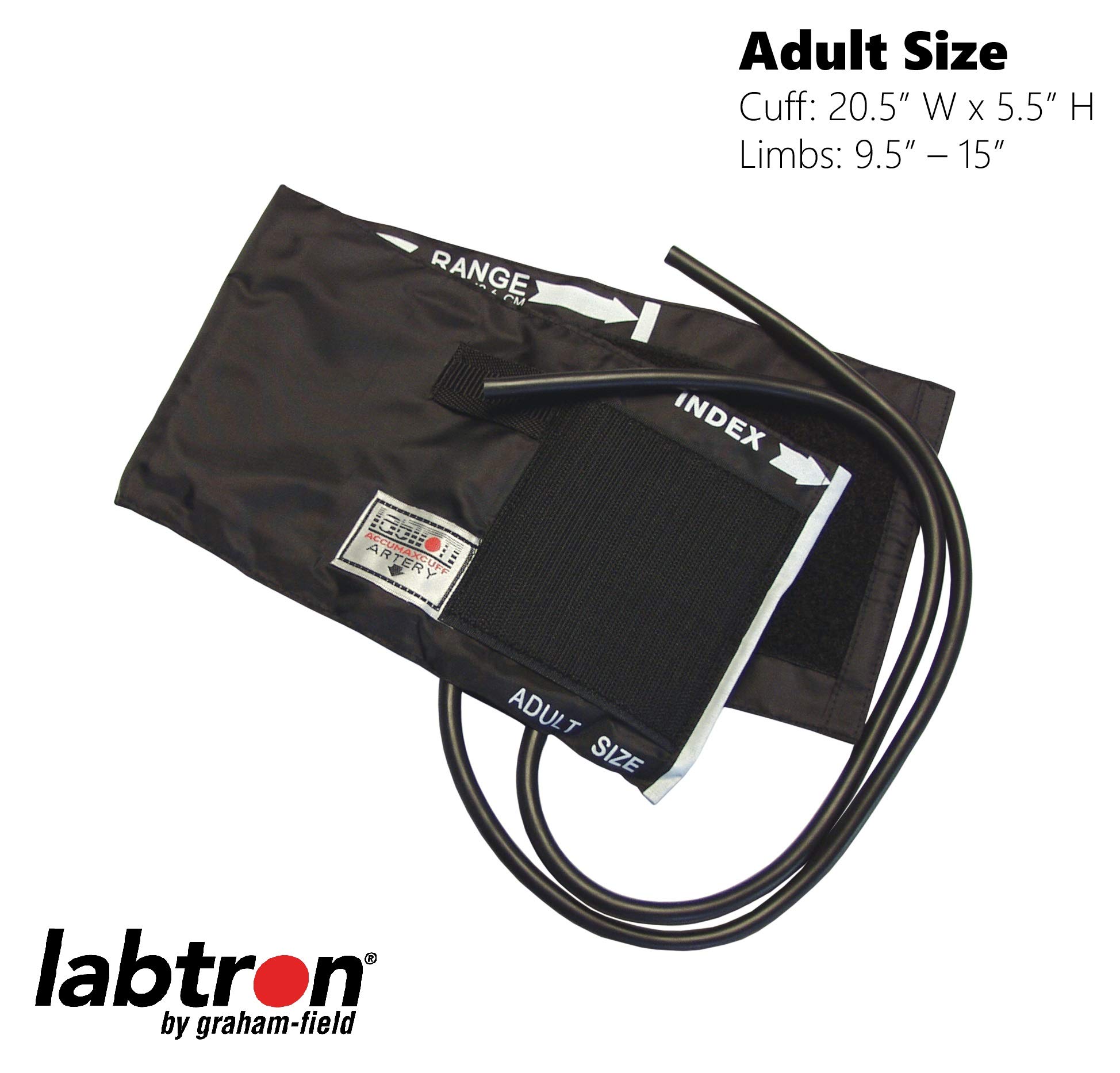 Labtron Accumax Blood Pressure Cuff - Nylon Cuff & 2-Tube Latex Bladder - Adult, Black, 2355-2A