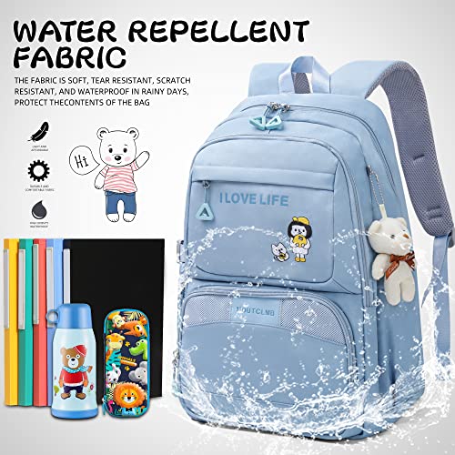 MOUTCLMB Kids backpack,Girls Backpack,Big-capacity School Backpacks 18.1 * 11.8 * 7.87in for Girls,School bags for Elementary Middle School High School,Send cute pendant(Blue)