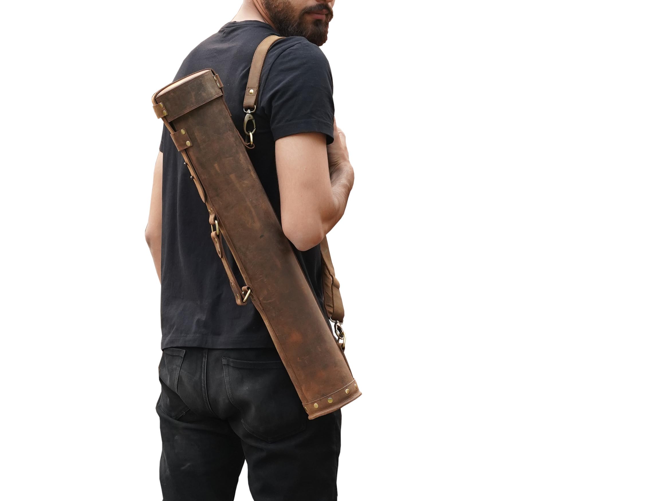 ONE LEAF Leather Document Tube Art Roll Blueprint Bag - Summit-26 - from