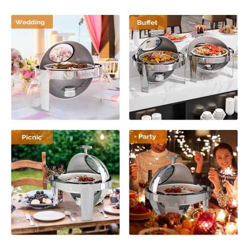 ROVSUN Roll Top Chafing Dish Buffet Set,6 Quart Round Stainless Steel Chafer for Catering,Buffet Servers and Warmers Set with Glass Window for Wedding, Parties, Banquet, Events,Graduation