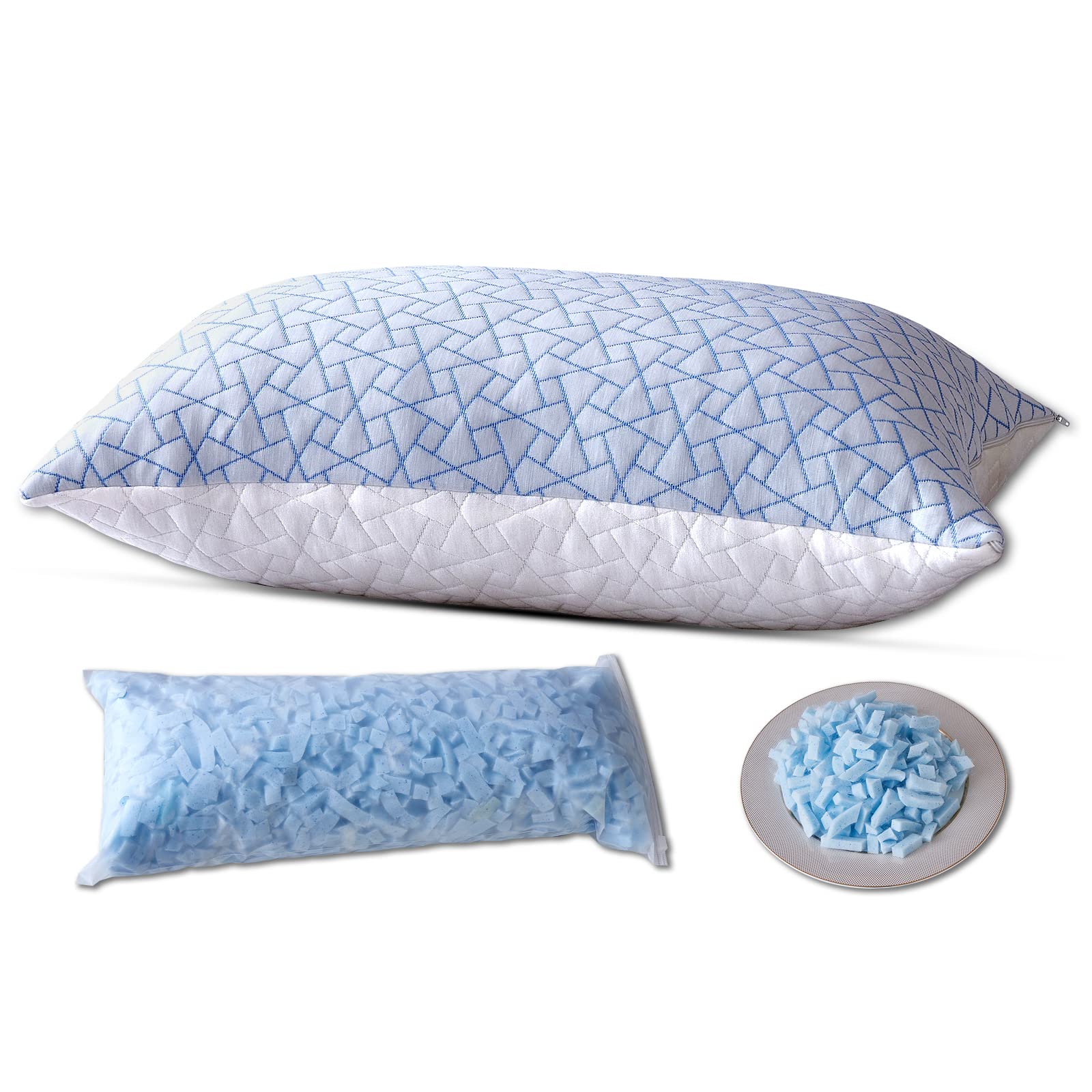Cooling Pillow for hot Sleepers - Queen Pillow for Side and Back Sleeper - Adjustable Bed Pillows - Shredded Memory Foam Cooling Gel Pillow with Extra Fill