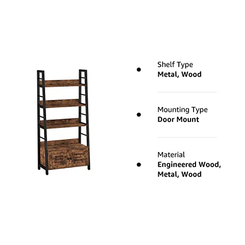 IRONCK Bookshelf with Louvered Doors, 3-Tier Ladder Shelf with Cabinet Industrial Accent Furniture for Bedroom Living Room Home Office, Rustic Brown