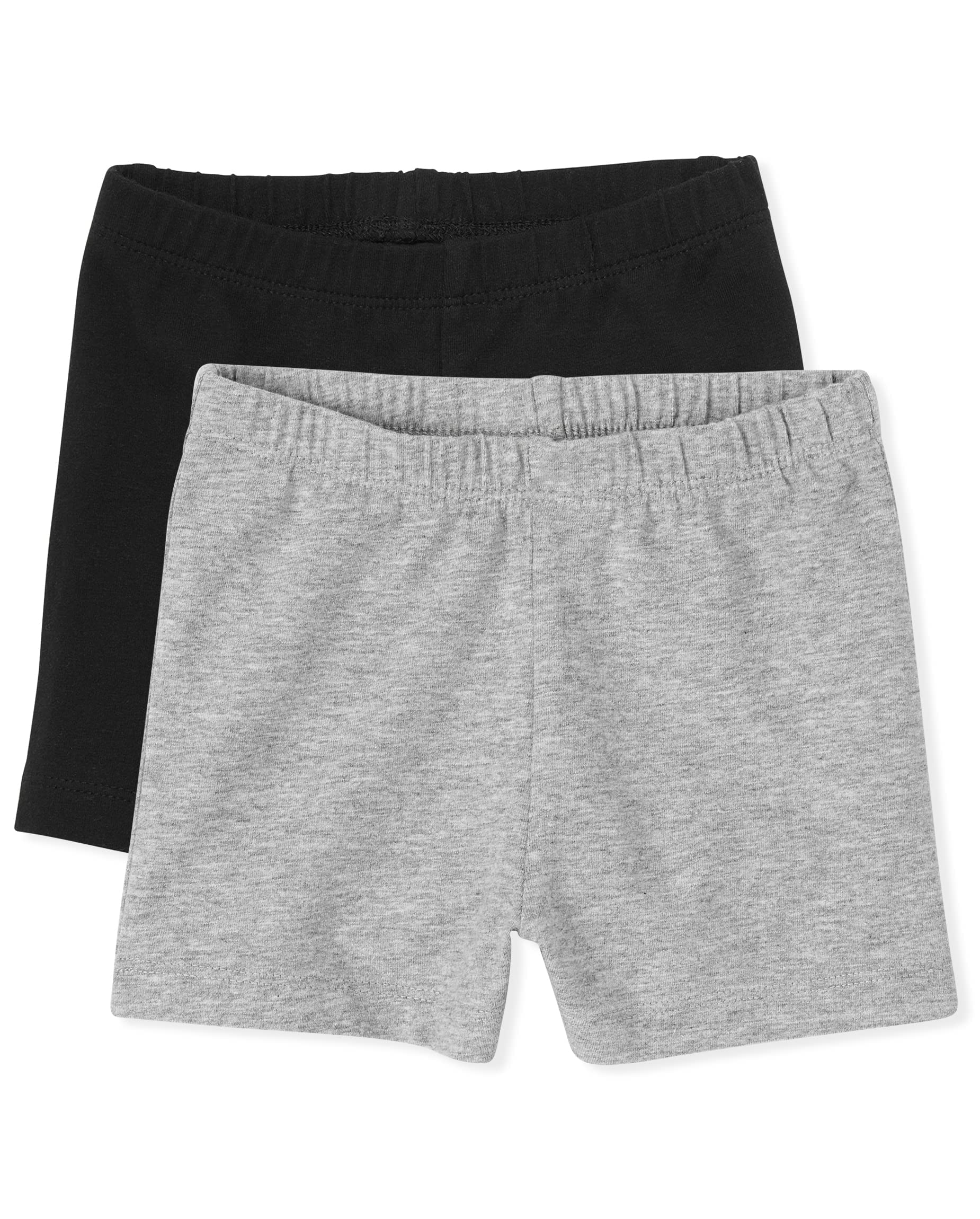 The Children's Place Baby Girls' and Toddler Cartwheel Shorts, Black/H Gray 2-Pack, 12-18 Months