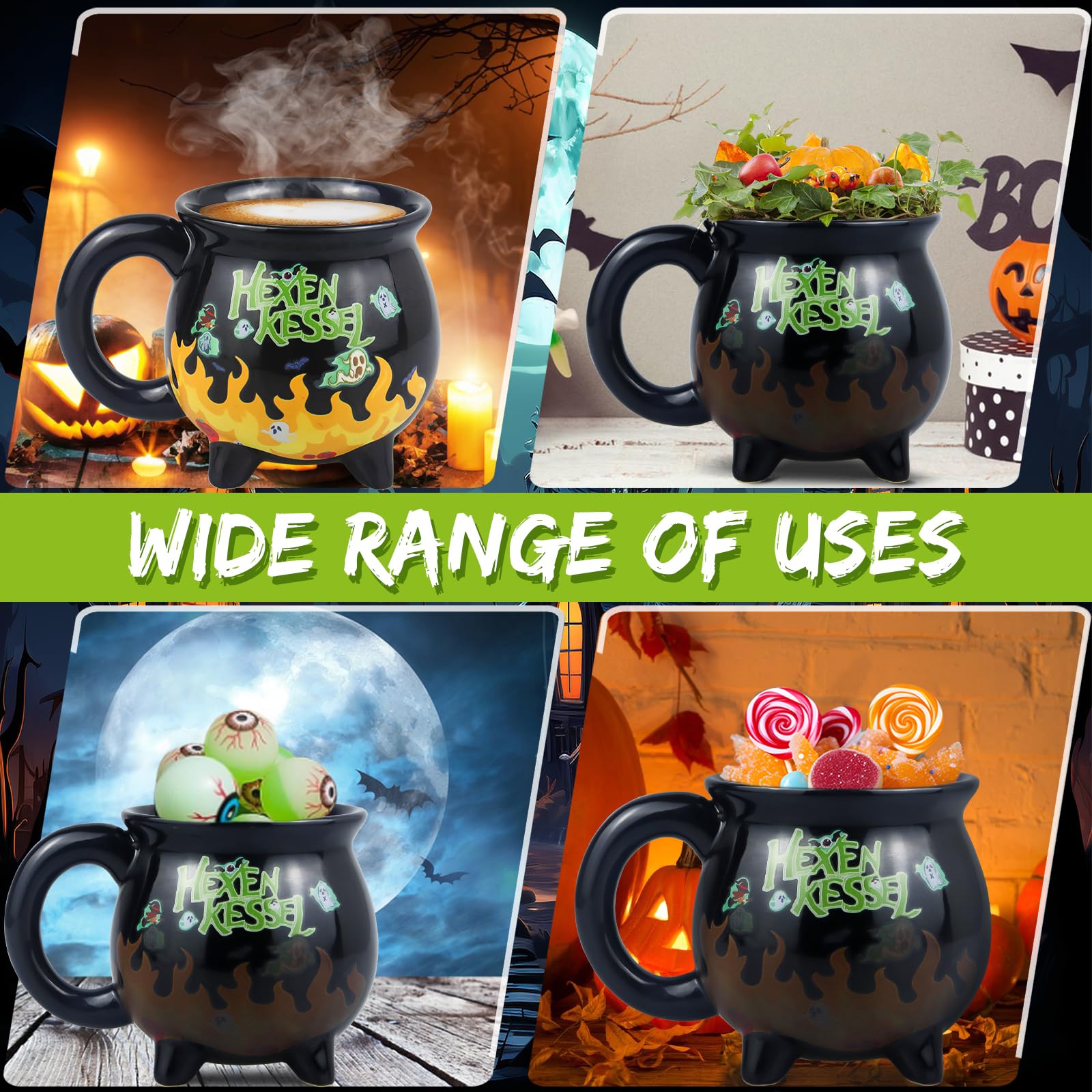 iMiibel Witch Brew Cauldron Mug, Halloween Ceramic Coffee Mug, 300ml/10oz, Color Changing Cauldron Mug, Cute Halloween Water Cups, Birthday Halloween Gifts