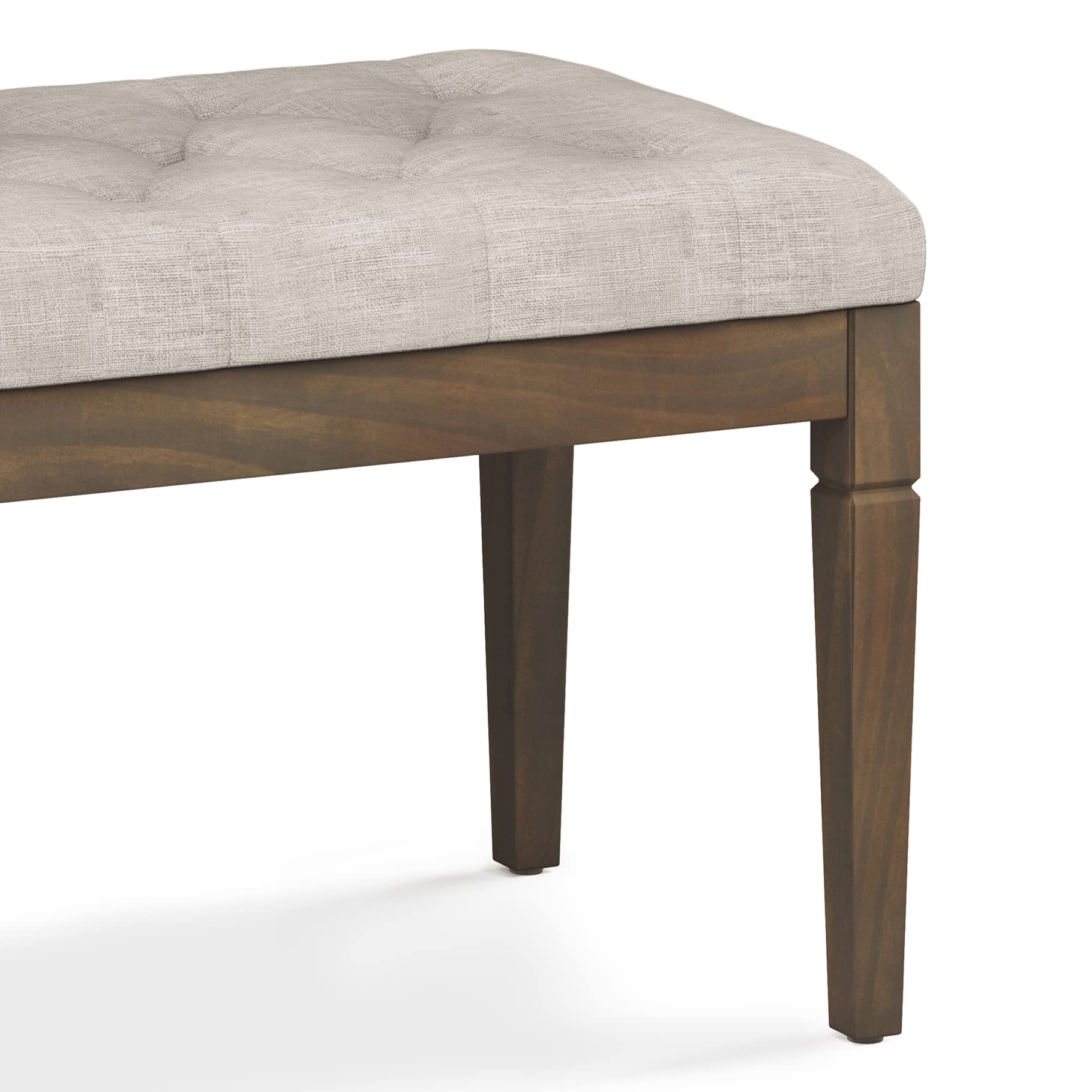 SIMPLIHOME Waverly 28 inch Wide Rectangle Ottoman Bench Natural Tufted Footrest Stool, Linen Look Fabric for Living Room, Bedroom, Traditional