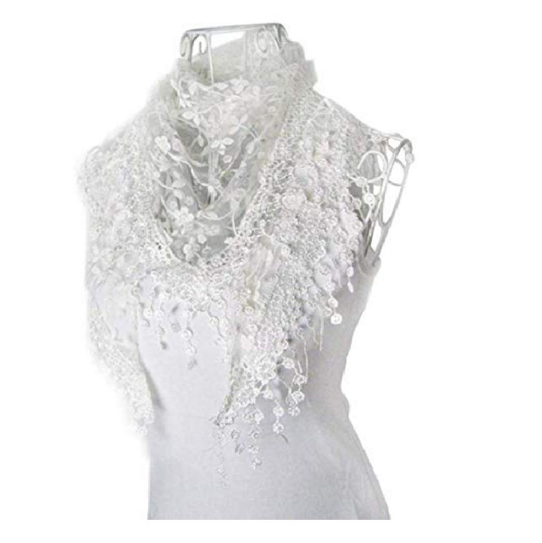Cotchear Lace Scarf Floral Crochet Lightweight Tassel Sheer Wrap Scarves Shawl (White)