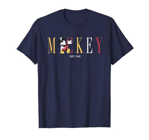 Disney mens Classic Disney Mickey And Friends Mickey Mouse Est 1928 Simple Text T Shirt, Blue, Small US