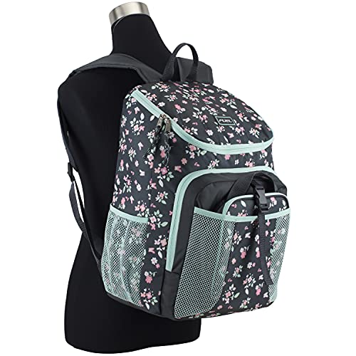 FUEL Top Loader Backpack with Lunch Box Combo β 18β Two Compartment Water Resistant Durable Adjustable Straps with Side Water Bottle Pockets 2 in 1 Set β Sweet Flowers