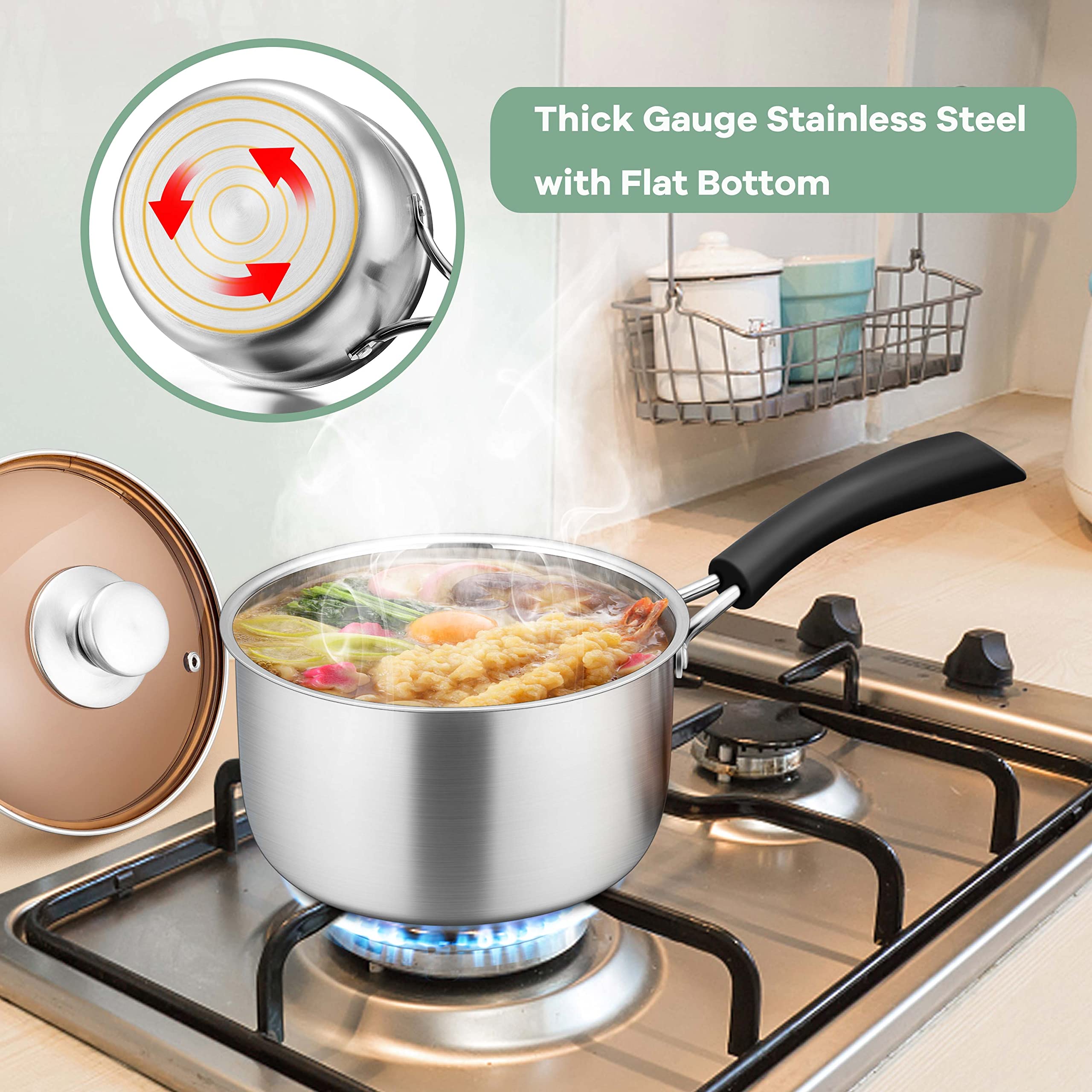 Herogo 1 Quart Saucepan with Lid, 18/10 Stainless Steel Nonstick Small Sauce Pan Pot, 1Qt Saucepan for Gas Electric Stove Top Camping, Healthy & Rust Free