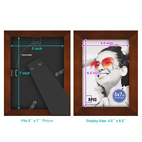 RPJC 5x7 Picture Frames Made of Solid Wood High Definition Glass for Table Top Display and Wall Mounting Photo Frame Brown
