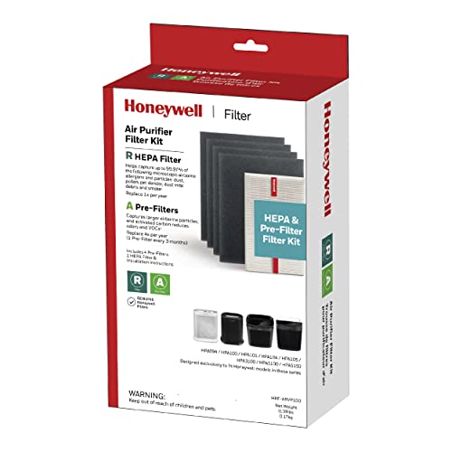 Honeywell HEPA Air Purifier Filter Kit â Includes 1 HEPA R Replacement Filter and 4 A Carbon Pre-Cut Pre-Filters â Airborne Allergen Air Filter Targets Wildfire/Smoke, Pollen, Pet Dander, and Dust