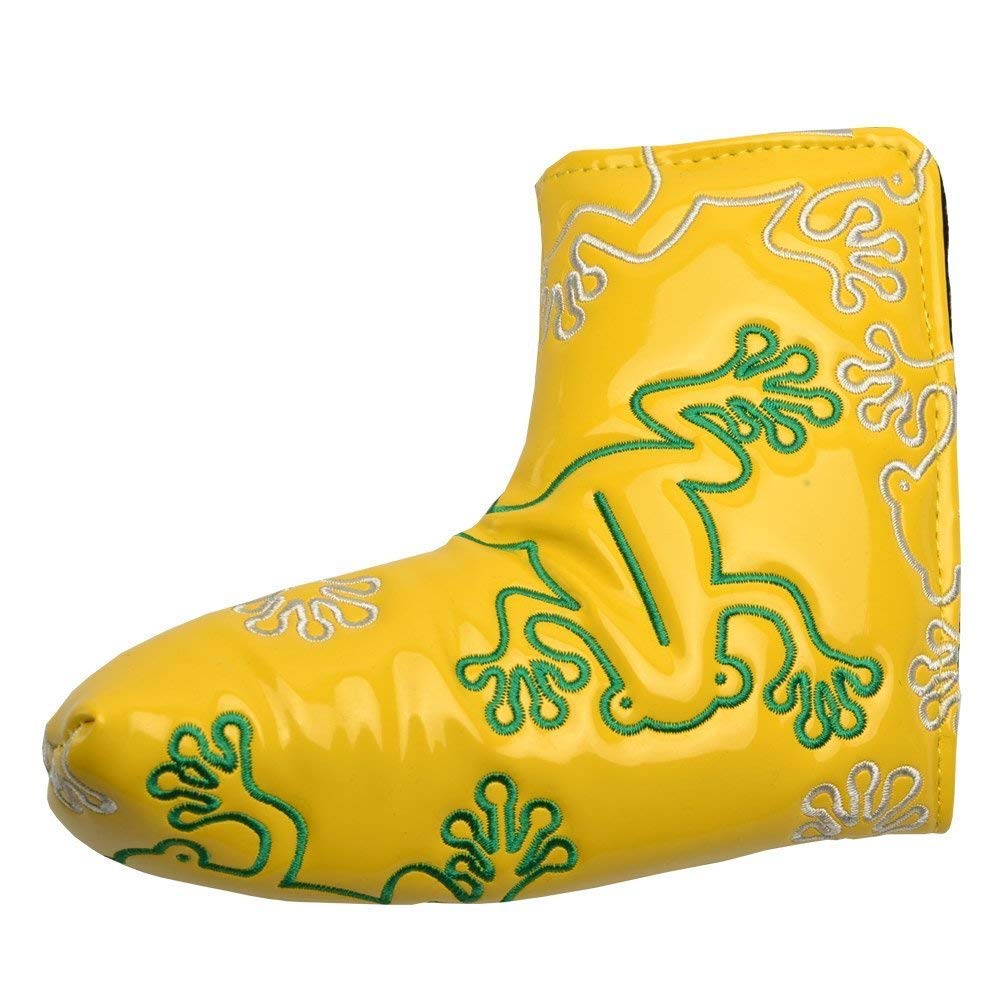 COOLSKY Golf Club Blade Putter Head Cover Yellow Magnetic Closure Frog Pattern Design Synthetic Leather Putter Headcover