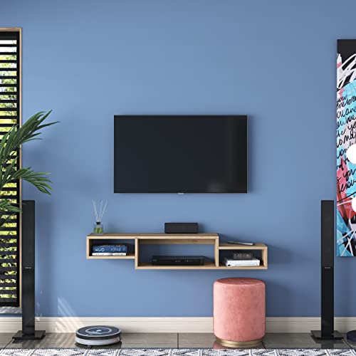 LAWA FURNITURE Modern Floating TV Stand, Shelf for Under Wall Mounted TV with Storage, 51.1 in Width
