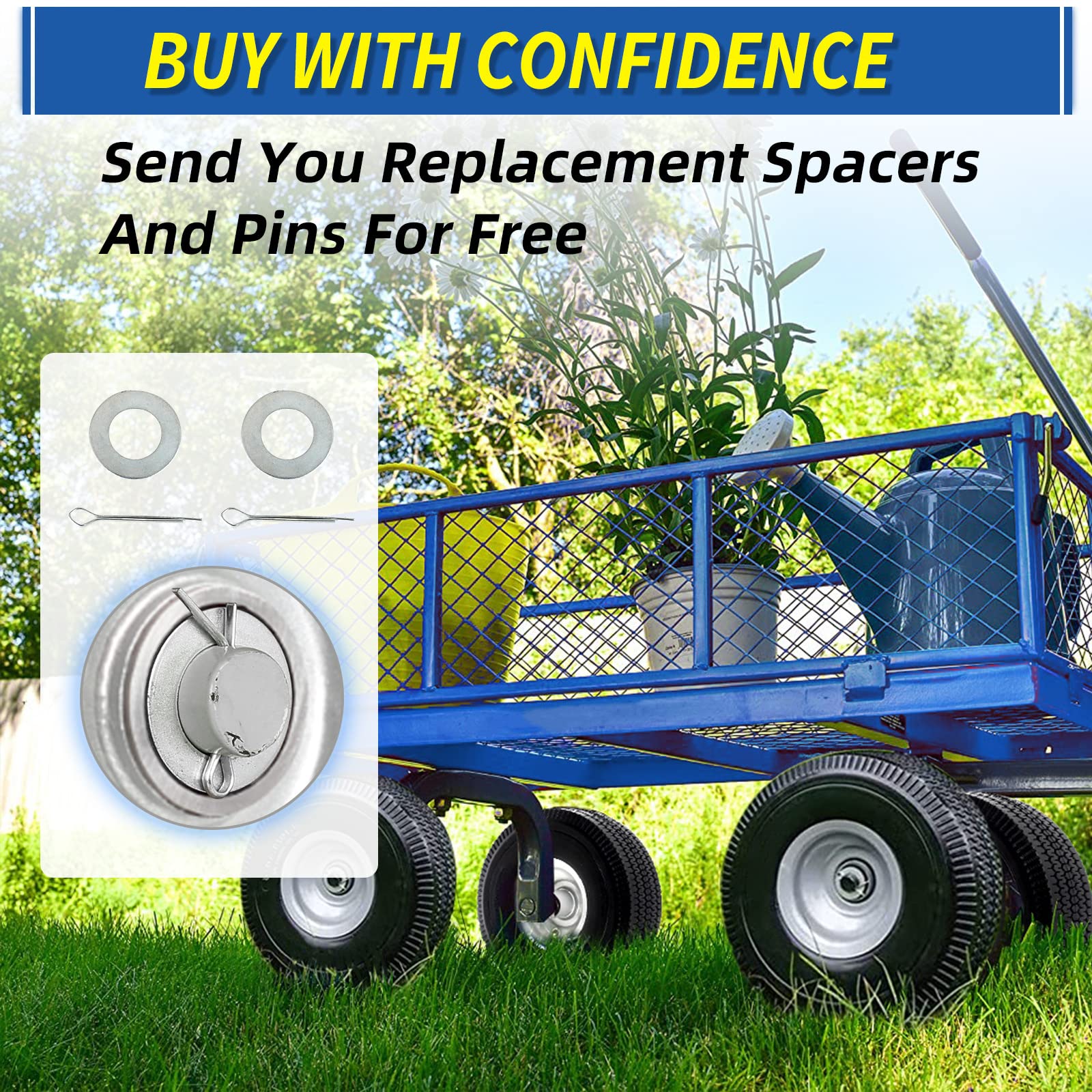 GICOOL 4.10/3.50-4" Flat Free Tire and Wheel, 10" Solid Tire with 5/8" Axle Bore Hole, 2.2" Offset Hub for Hand Truck Garden Wagon Cart Trolley Dolly Lawn Mover Replacement Tire