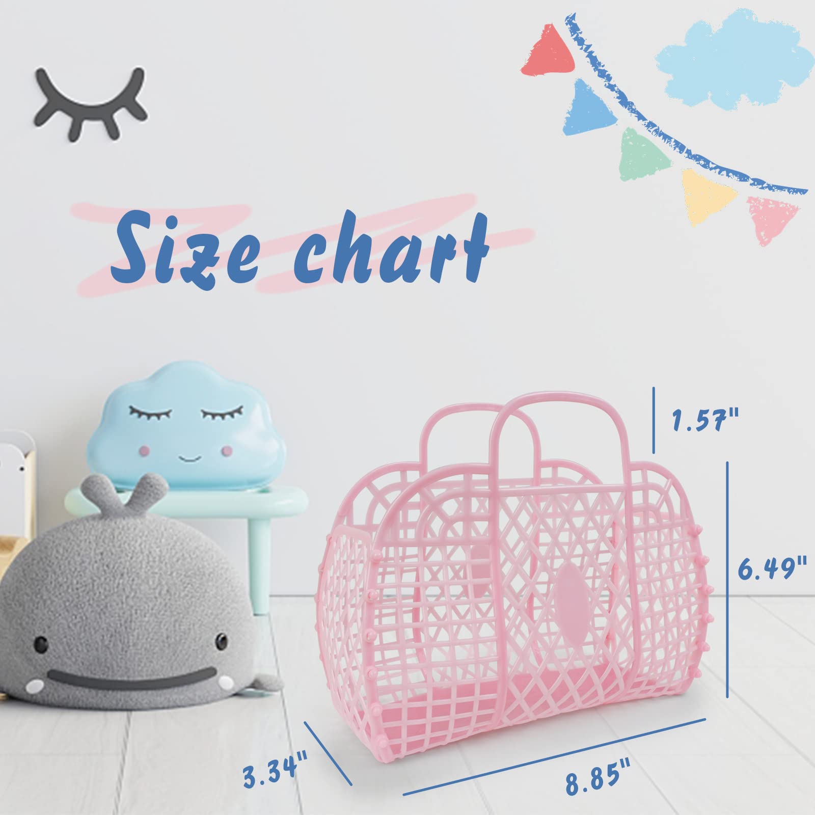 Gift Basket Toddler Purse Girls Jelly Beach Bag Plastic Beach Tote Storage Easter Baskets for Kids Light Pink Set of 2