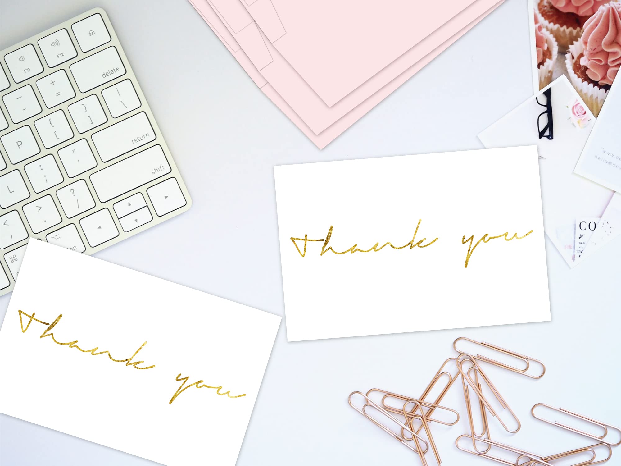 Gooji 4x6 Gold Foil Thank You Cards with Matching Peel-and-Seal Pink Envelopes (20-Pack)