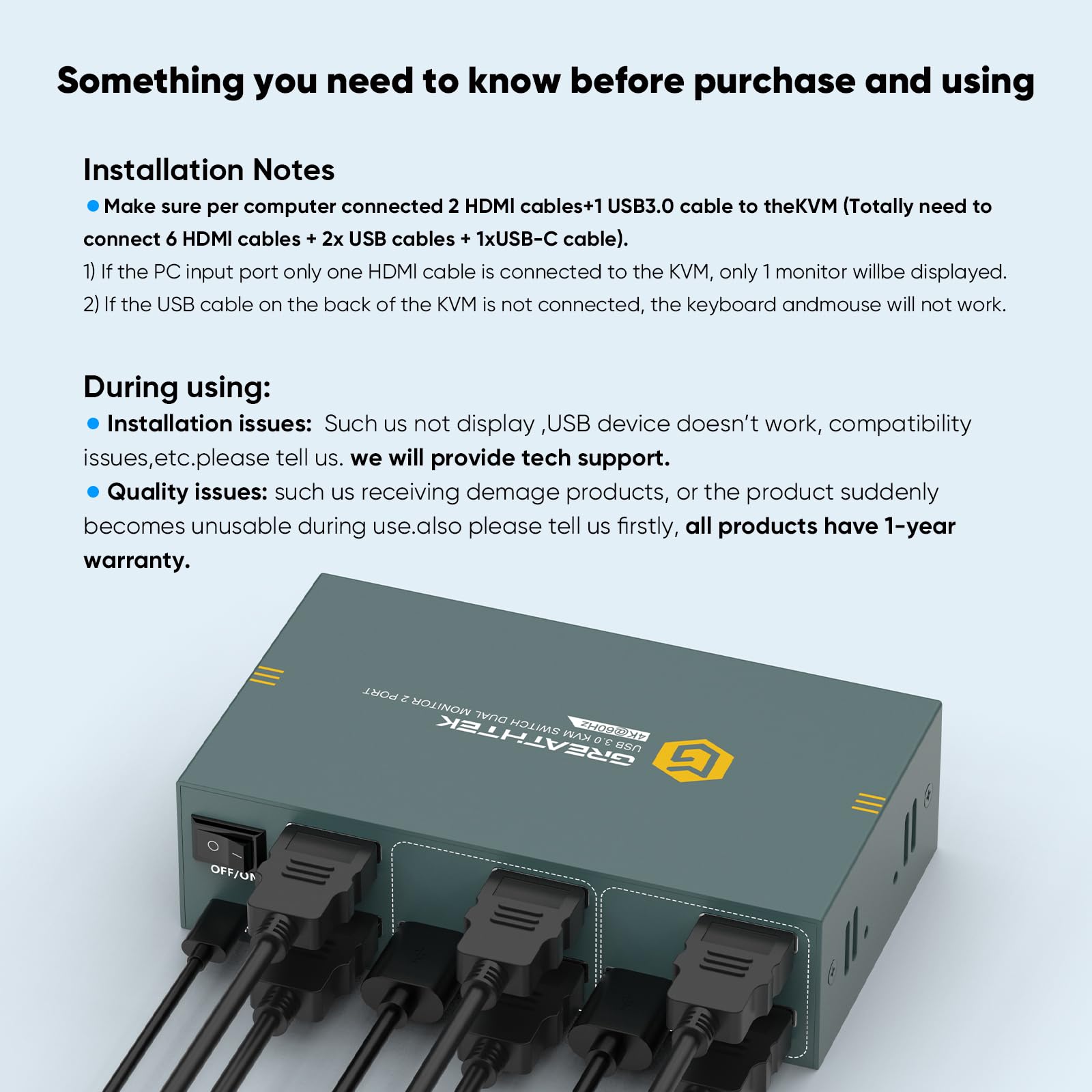HDMI KVM Switch 4 Port 4K@30Hz with 3 USB 1.1 Ports Support Wired Keypad & Button Switch, KVM for 4 Computers Share 1 Monitor Plug and Play, with 4 HDMI USB Combo Cables and USB Cables