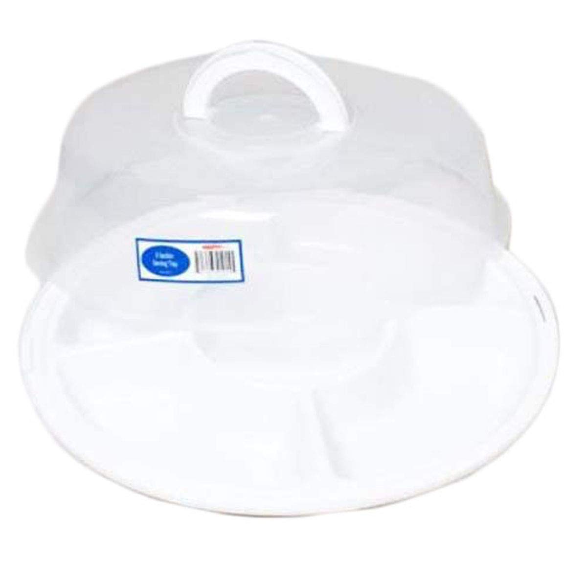 Five Section Serving Tray w/Locking Lid & Handle Section Serving Tray, White/Clear