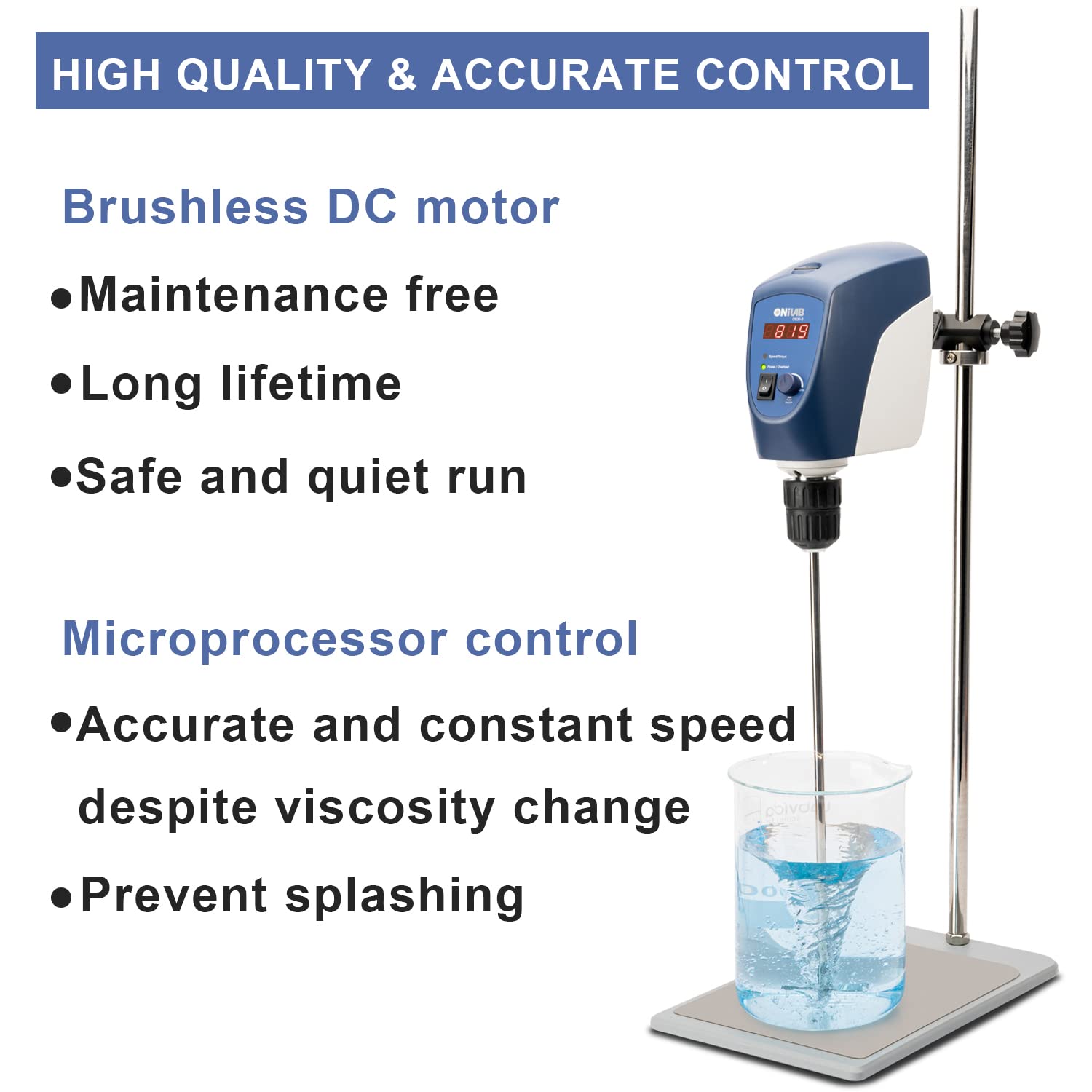 ONiLAB Electric Overhead Stirrer, LED Digital Overhead Stirrer Mixer with Stirring Rod,20L ,10000 mPas , 50~2200RPM, Aluminum Alloy(Stirrer only, Stand not Included)