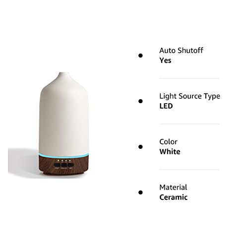 Essential Oil Diffuser Aromatherapy Humidifier - 300ML Ceramic Ultrasonic Defuser Quiet Aroma Infuser Air Vaporizer with 7 Lights & 2 Mist for Home Large Room White