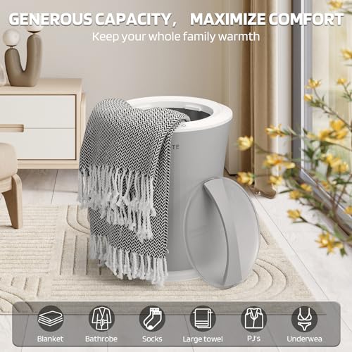 Lagute iSnug Towel Warmer for Bathroom, with 3-Level Timer, Warning Alarm RGB Light, Auto Shut-Off, 5.3 Gal Heating Bucket for Bathrobe, Blanket, Gray