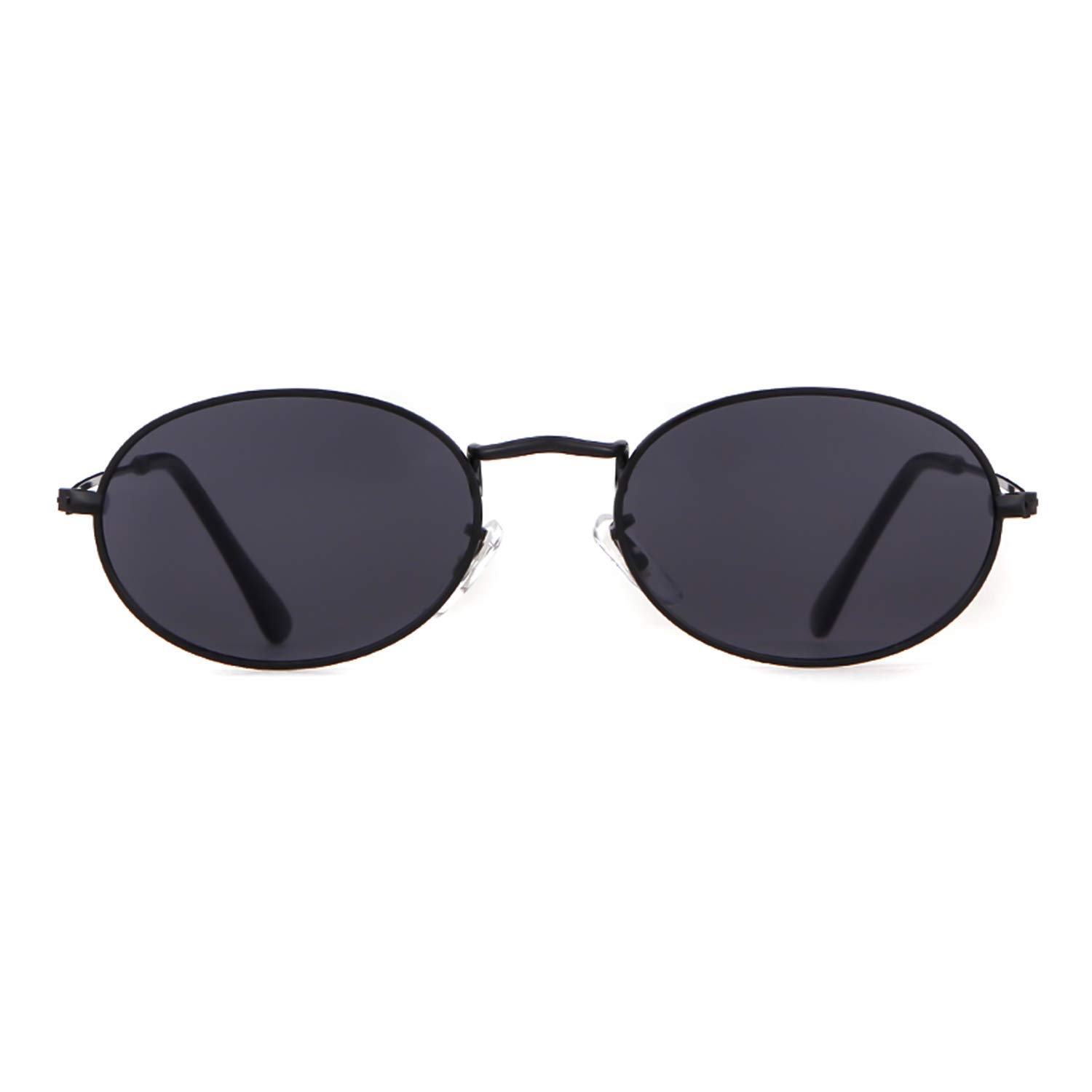 GIFIORE Oval Sunglasses Vintage Retro 90s Sunglasses Trendy Designer Glasses for Women Men (Black Frame Grey Lens)
