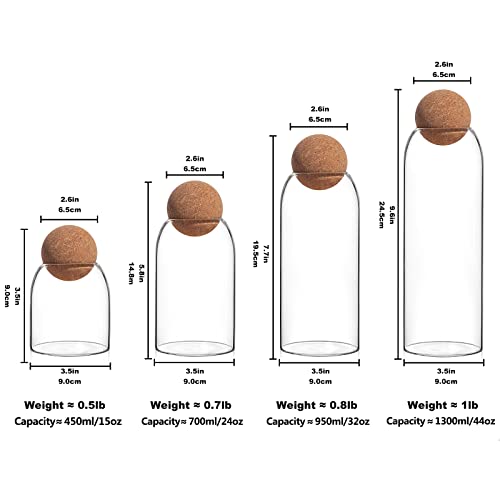 IVAILEX Glass Jars with Cork Lids, Candy Jar with Lid, Coffee jar for Counter, Cookie Jar with Airtight Lids, Clear Glass Jar for Candy, Tea, Coffee Bean, Sugar, Spices, Apothecary etc (450ml/15oz)
