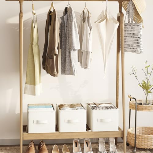 LayerSpace Storage Bins, Collapsible Storage Bins, 3 Pack Linen Fabric Storage Bins for Organization, Durable Storage Bins for Closet, Shelves, Clothes,Toys, 14.75" L*10.25" W*8" H, Beige