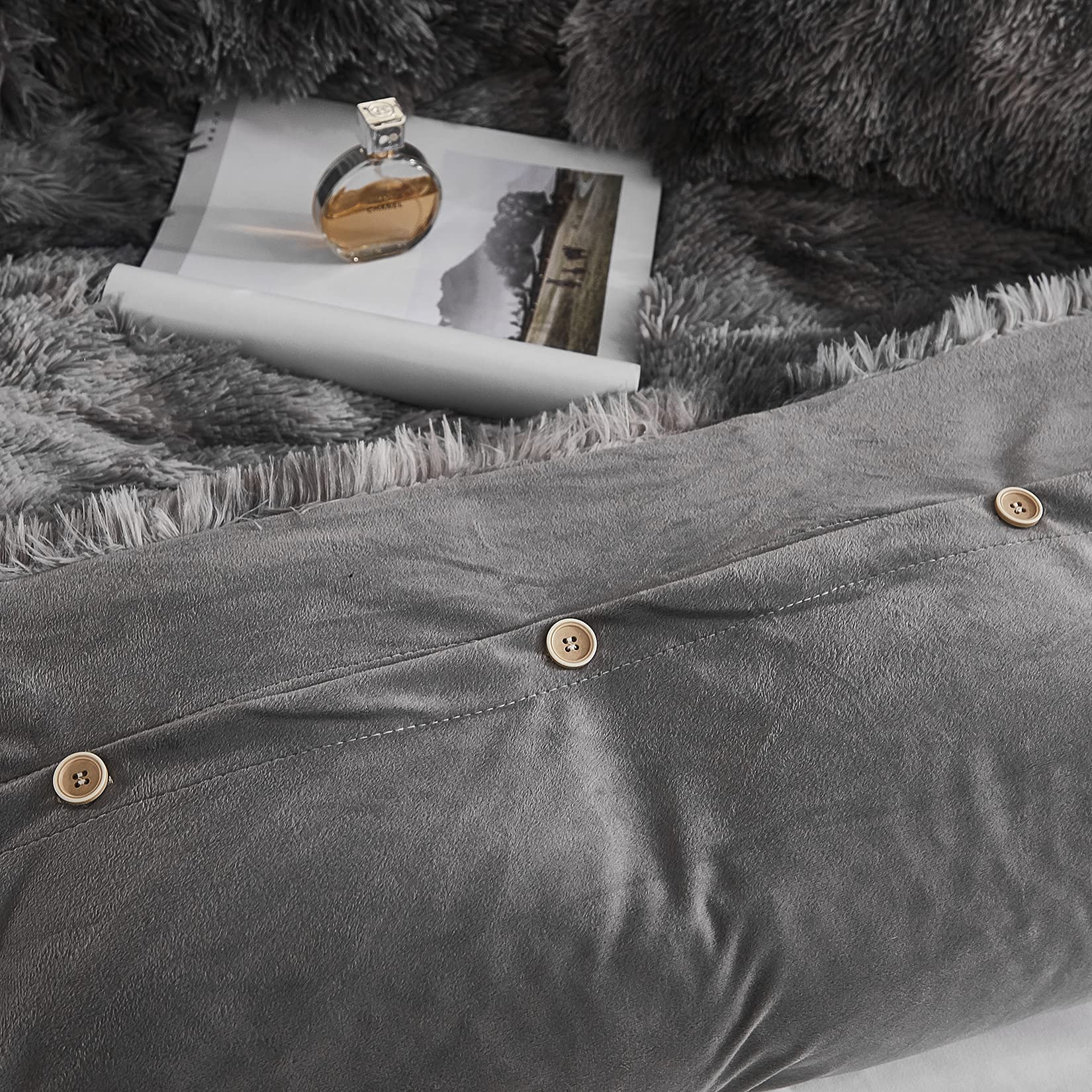 WERDIM Shaggy Fluffy Tie Dye Duvet Cover Set Button Closure Velvety Bedding Set Comforter Cover with Pillowcases Tie Dye Dark Grey, Twin Size
