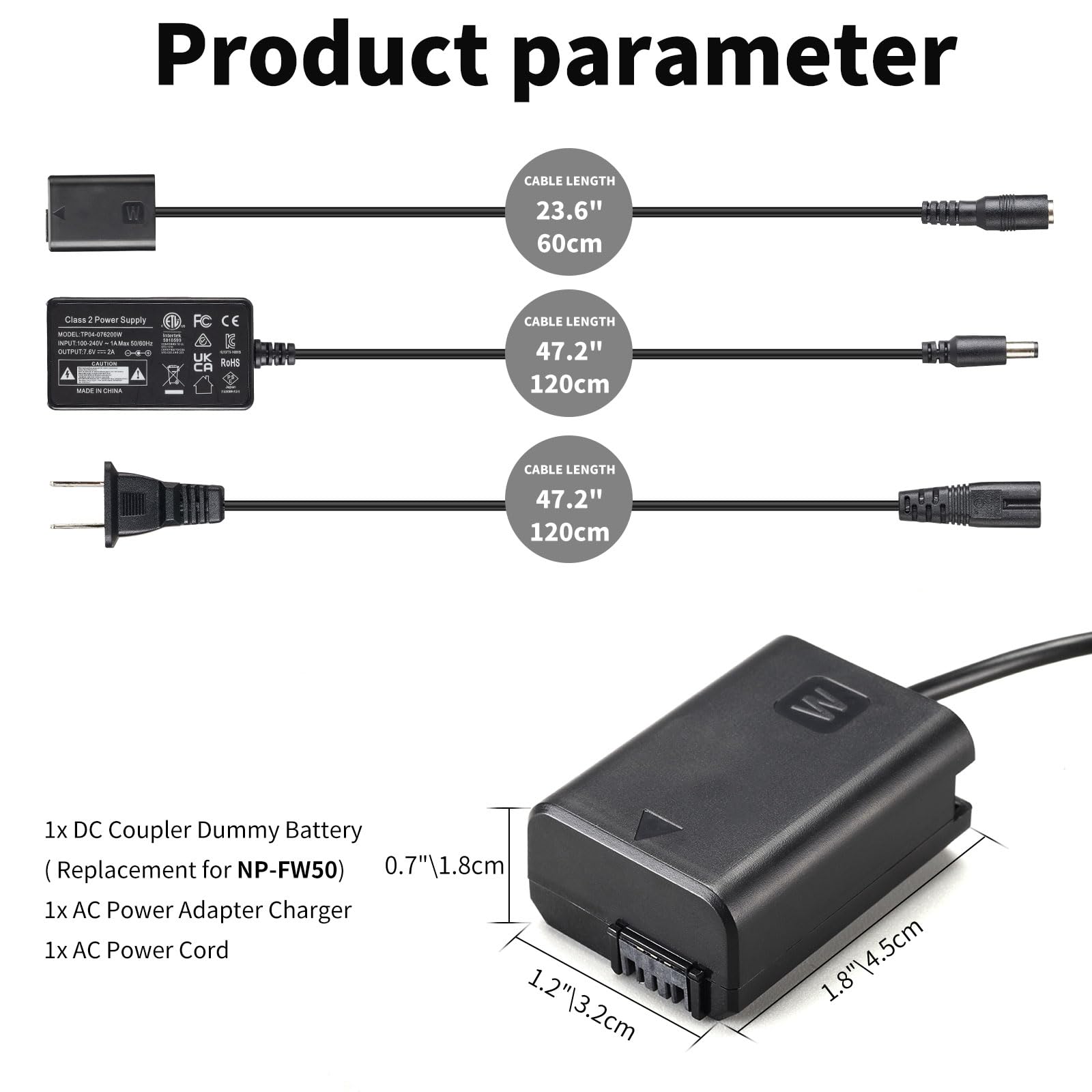 F1TP AC PW20 AC Power Supply Adapter NP-FW50 Dummy Battery Coupler kit for Sony Alpha A6500 A6400 A6300 A6100 A6000 A5100 A5000 A7II A7SII A7RII A7 A7S A7R RX10 II III IV NE ZV-E10 Cameras