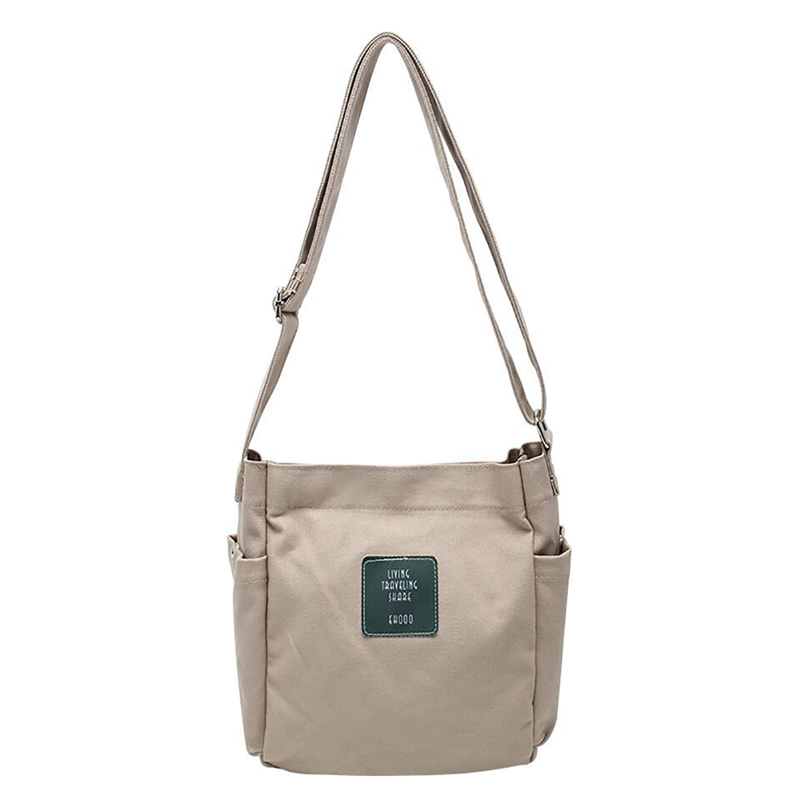 HAPPYHEIDI Women Small Canvas Tote Bag Handbag with Pockets, Zipper Closure, Crossbody Strap, for School Work Travel, Khaki