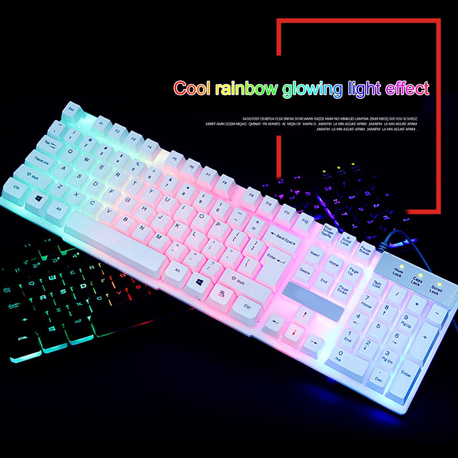 GIFZES Gaming Keyboard Mouse Kit, TX30 Keyboard Mouse Kit Ergonomic Quick Response 3D Anti-Slip Roller Colorful Backlight Ultra-Thin Computer USB Wired Game Keyboard Mouse Combo for Home White