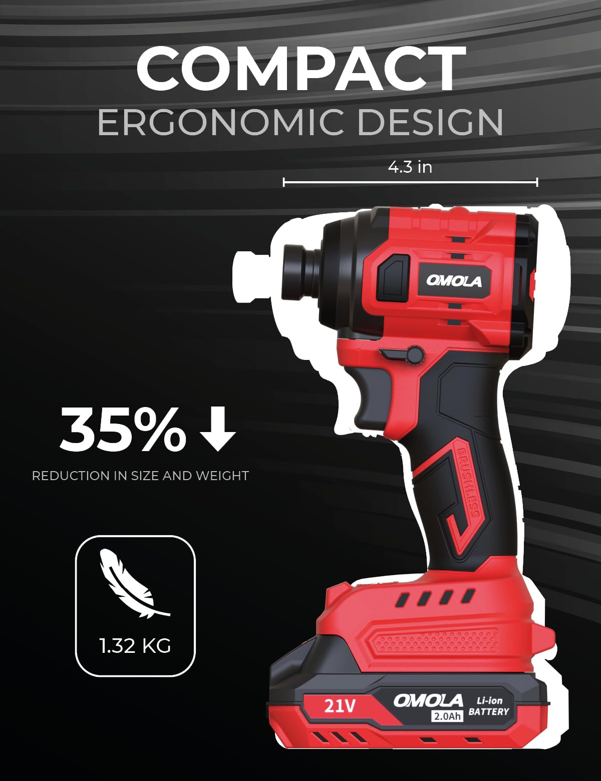 Impact Driver,2500 In-lbs,1/4" Hex Chuck,High Torque 3200 RPM,Impact Drill With A 15C 21V 2.0Ah Li-Ion Battery,Fast Charger,Brushless Motor,Suitable for Domestic And Construction Site Work