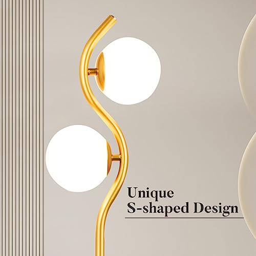 Lightdot Dimmable Globe Floor Lamp, Gold Standing Lamp with 2PCS 3000K G9 Bulbs, Frosted Shades, Industrial Tall Lamps for Bedroom Living Room Mid Century Modern Decor
