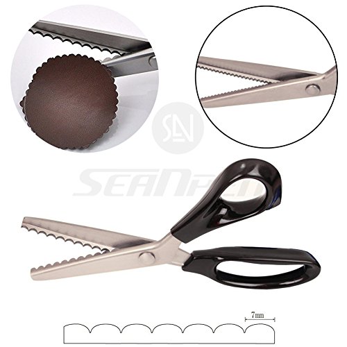 Fabric Pinking Shears Craft Scissors,Serrated Scalloped stainless Steel Handled Professional Sewing black Scissors, Scissors for Leather, Tailoring, Paper Crafts Hand shears etc. (Scalloped7mm)