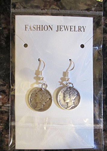 Mercury Dime (900 Silver) Earings with 925 Sterling Silver Earrings Hook Coil Ear Wires & Gift Bag