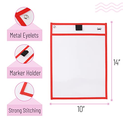 Mr. Pen- Dry Erase Pocket Sleeves, 10 x 14 Inch, 6 Pack, Colorful, Plastic ,Reusable, Clear, Classroom Sleeves
