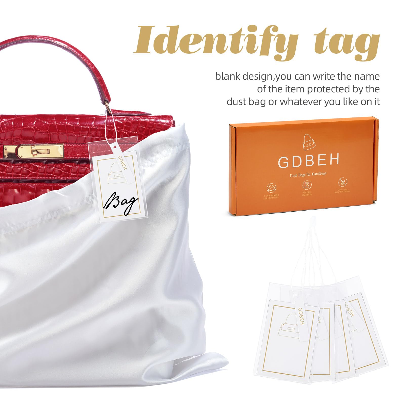 GDBEH 3 Pack Dust Bags for Purses and Handbags,Silk Purse Dust Bags for Storage, With Drawstring Large Dust Bags for Handbag, Dust Covers for Purse Shoes Boots (White, 19.6 × 15.7 in)