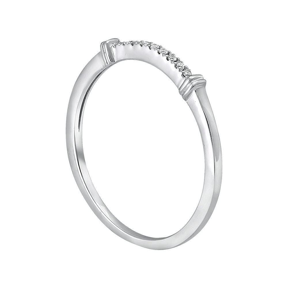 etneyjewels 10k Solid Certified White Gold with 0.05 Carat Natural White Diamond Round Cut Stackable Wedding Band Ring For Women In Prong Setting (Clarity I2,Color HI,10.5)