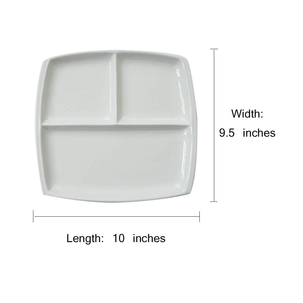 FLYING BALLOON 4pcs Elegant Quadrate Shaped Ceramic Divided Plate Dinner Plates Luncheon Plates Salad Plates Dishes for Kitchen, White
