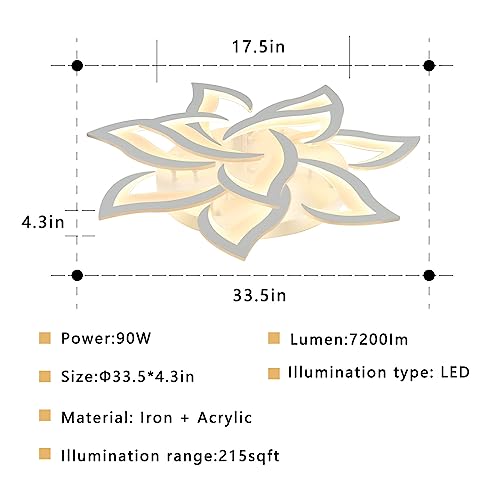 LED Ceiling Light Dimmable ,Modern Flower Ceiling Light with Remote Control, Chandelier for Ceiling Large Lamps, Acrylic Ceiling Lighting Fixtures for Living Room Bedroom 10 heads/Ø85cm/33.5in